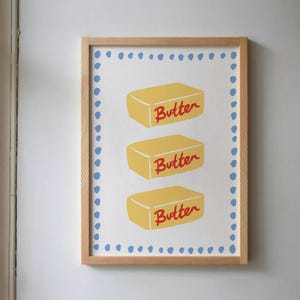Butter Art Print, Retro Kitchen Wall Art, Yellow Butter Poster, Trendy ...