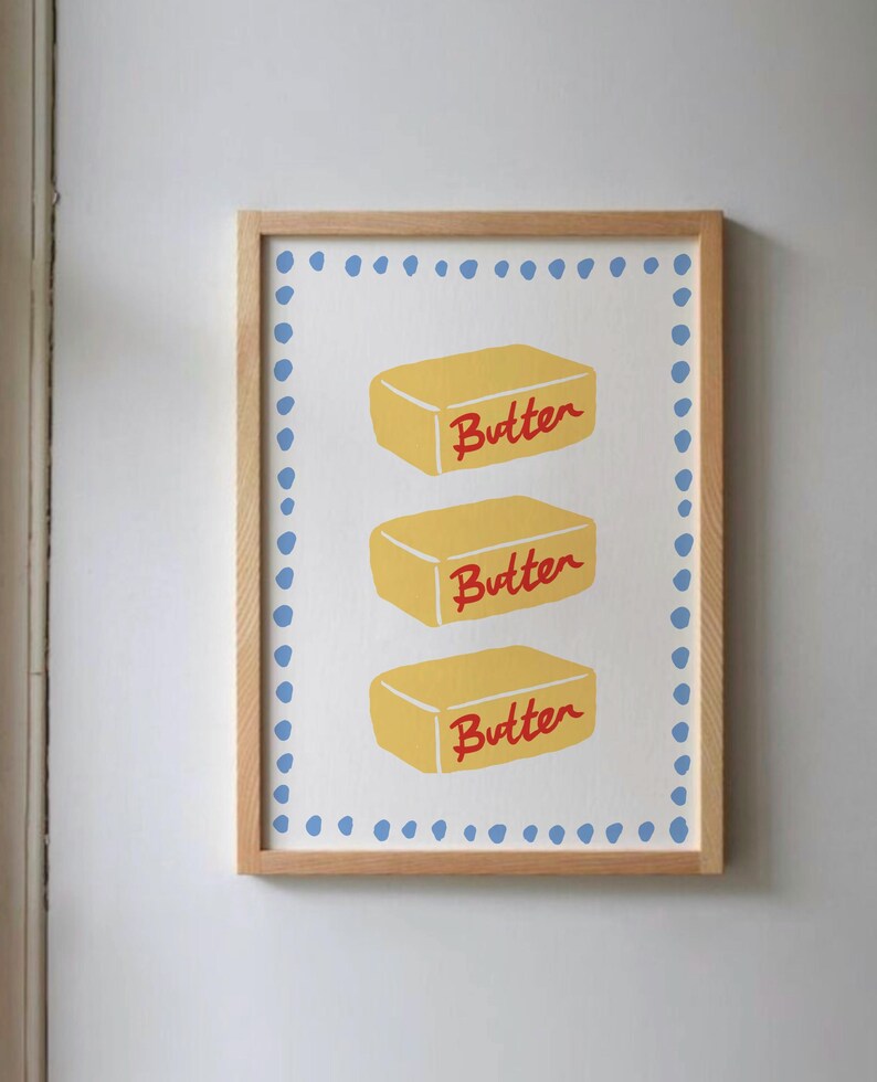 Butter Art Print, Retro Kitchen Wall Art, Yellow Butter Poster, Trendy ...