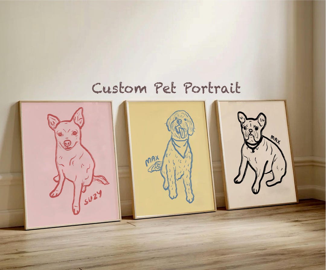 Custom Pet Line Drawing, Custom Dog Portrait, Cute Pet Line Art Print ...