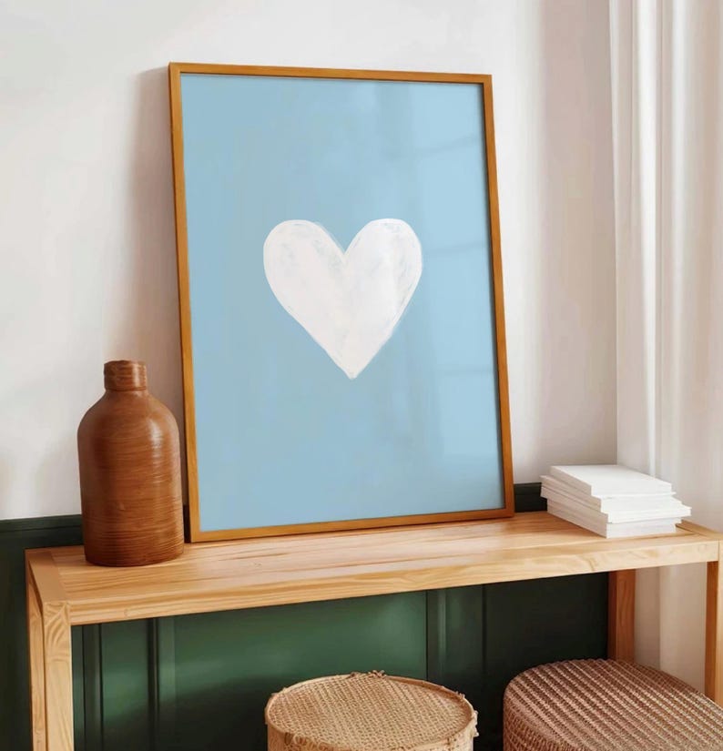 Light Blue Heart Print, Blue Bedroom Wall Art, Minimalist Blue Heart ...