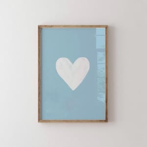 Light Blue Heart Print, Blue Bedroom Wall Art, Minimalist Blue Heart ...