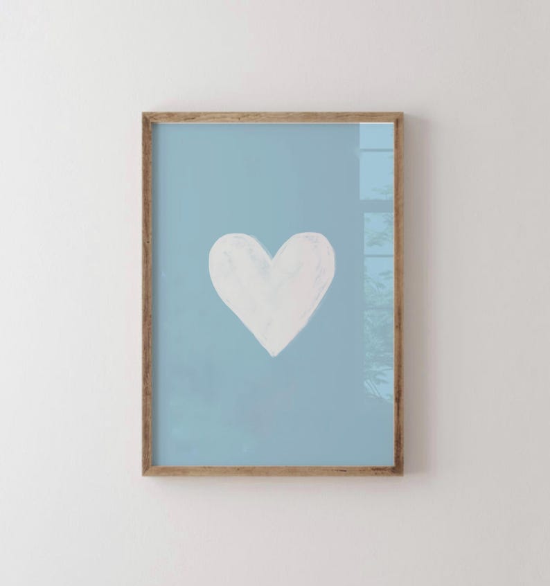 Light Blue Heart Print, Blue Bedroom Wall Art, Minimalist Blue Heart ...