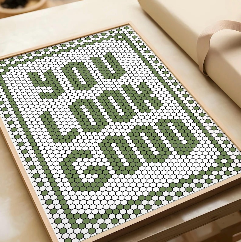 You Look Good Art Print, Mosaic Tile Hexagon Letter Quote Poster, Sage ...
