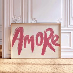 Amore Art Print, Pink Typography Wall Art, Amore Poster, Horizontal ...