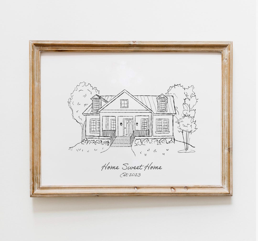 Hand Drawn Custom House Drawing, New Home Gift Sketch, Housewarming ...