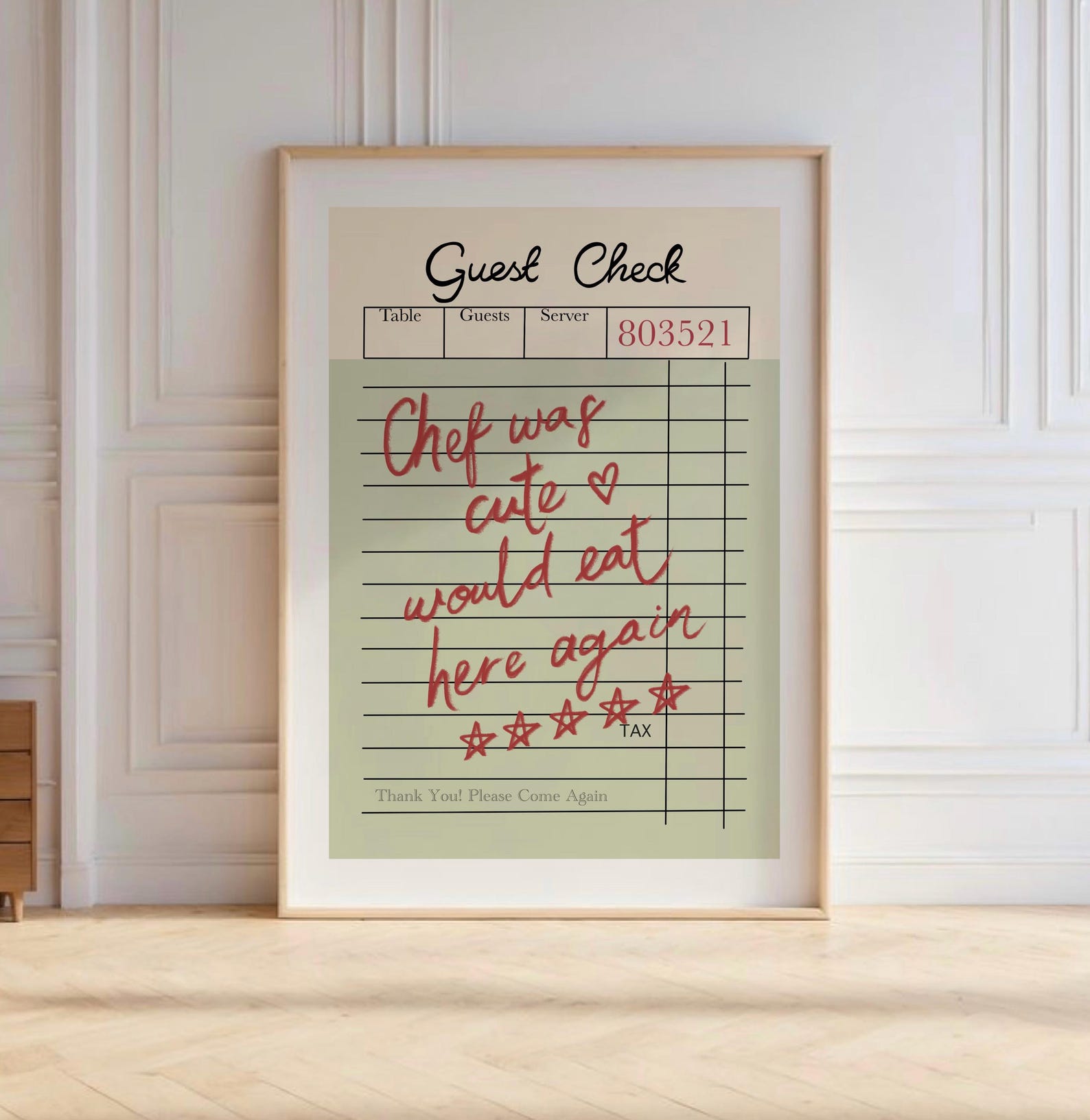 Guest Check Print, Trendy Chef Was Cute Would Eat Here Again Wall Art ...
