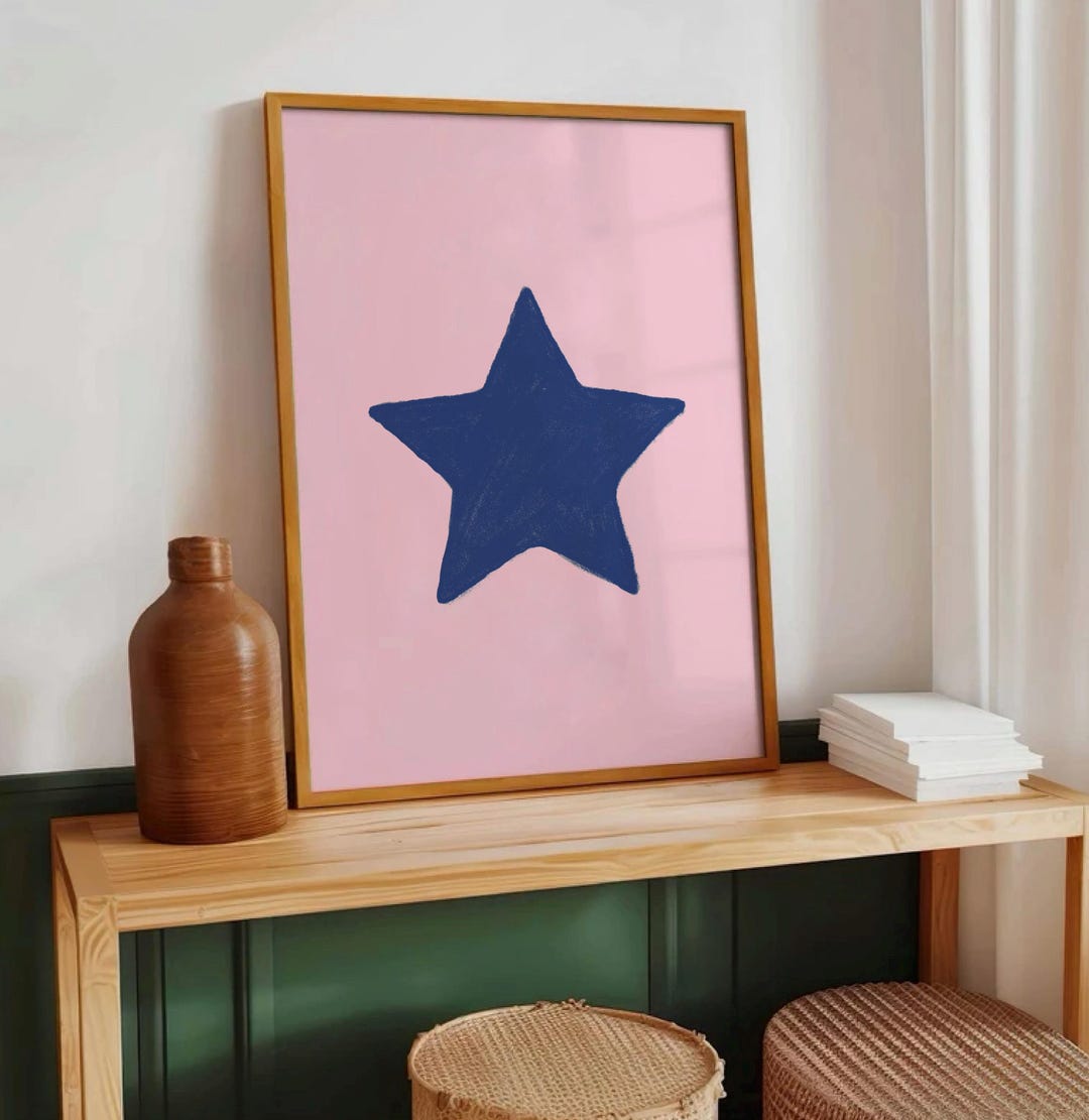 Pink Star Print, Navy Blue Star Wall Art (digital Download) - Etsy