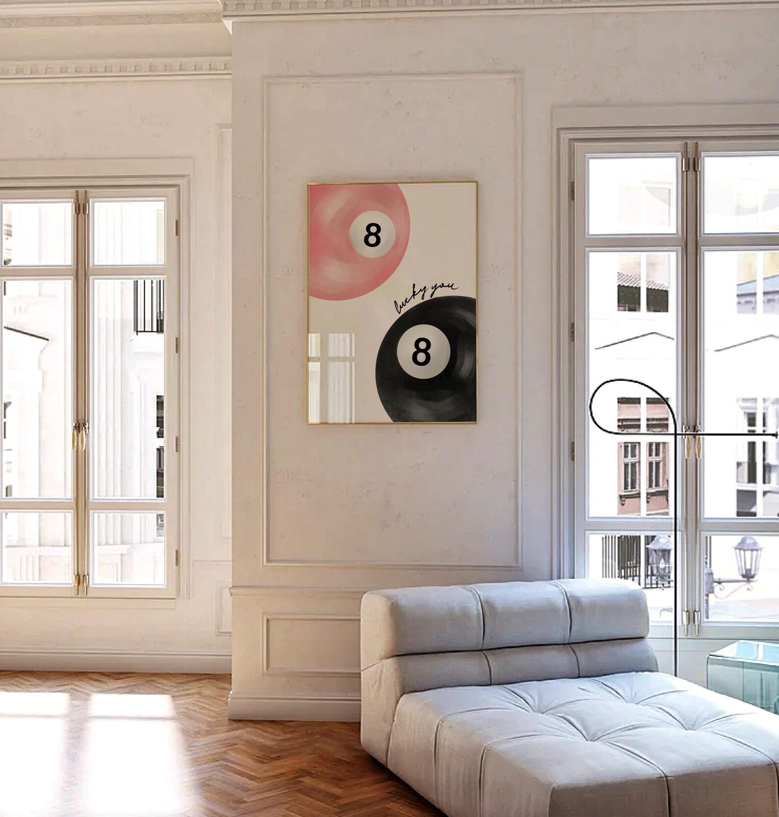 Lucky You Vintage 8 Ball Print, Pink Black Pool Ball Wall Art, Retro ...