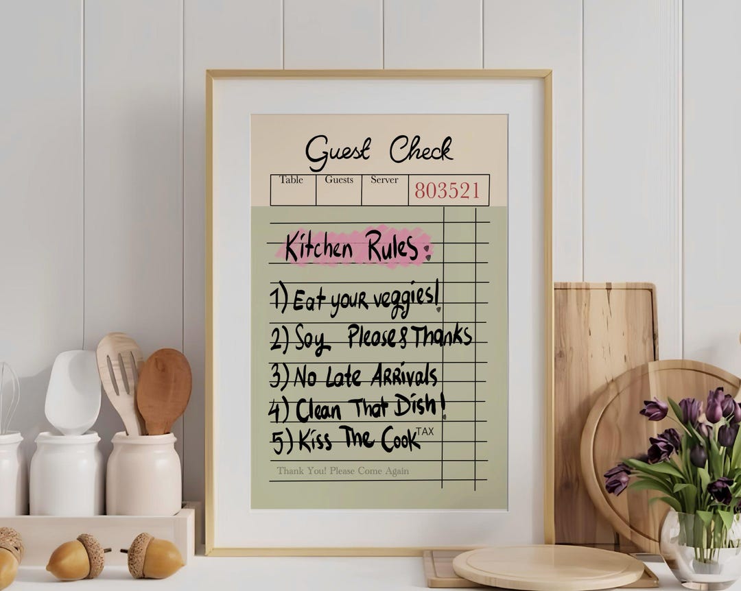 Kitchen Rules Print, Guest Check Wall Art, Funny Kitchen Poster, Sage ...