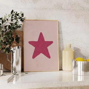 Pink Star Art Print, Retro Star Poster, Hand Drawn Star Wall Art ...