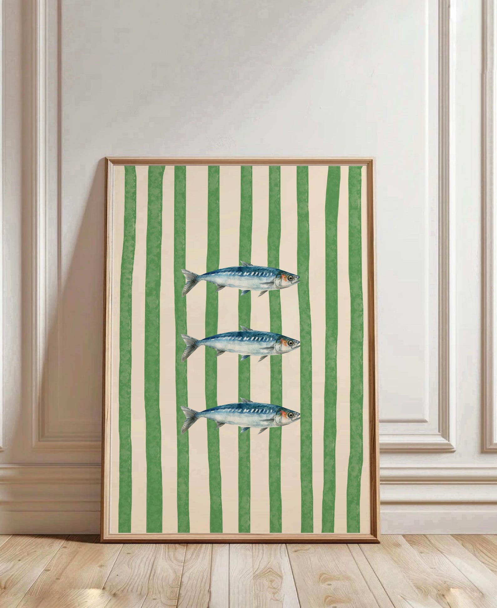 Sardine Print, Green Watercolor Poster, Kitchen Wall Art, Retro Sardine ...