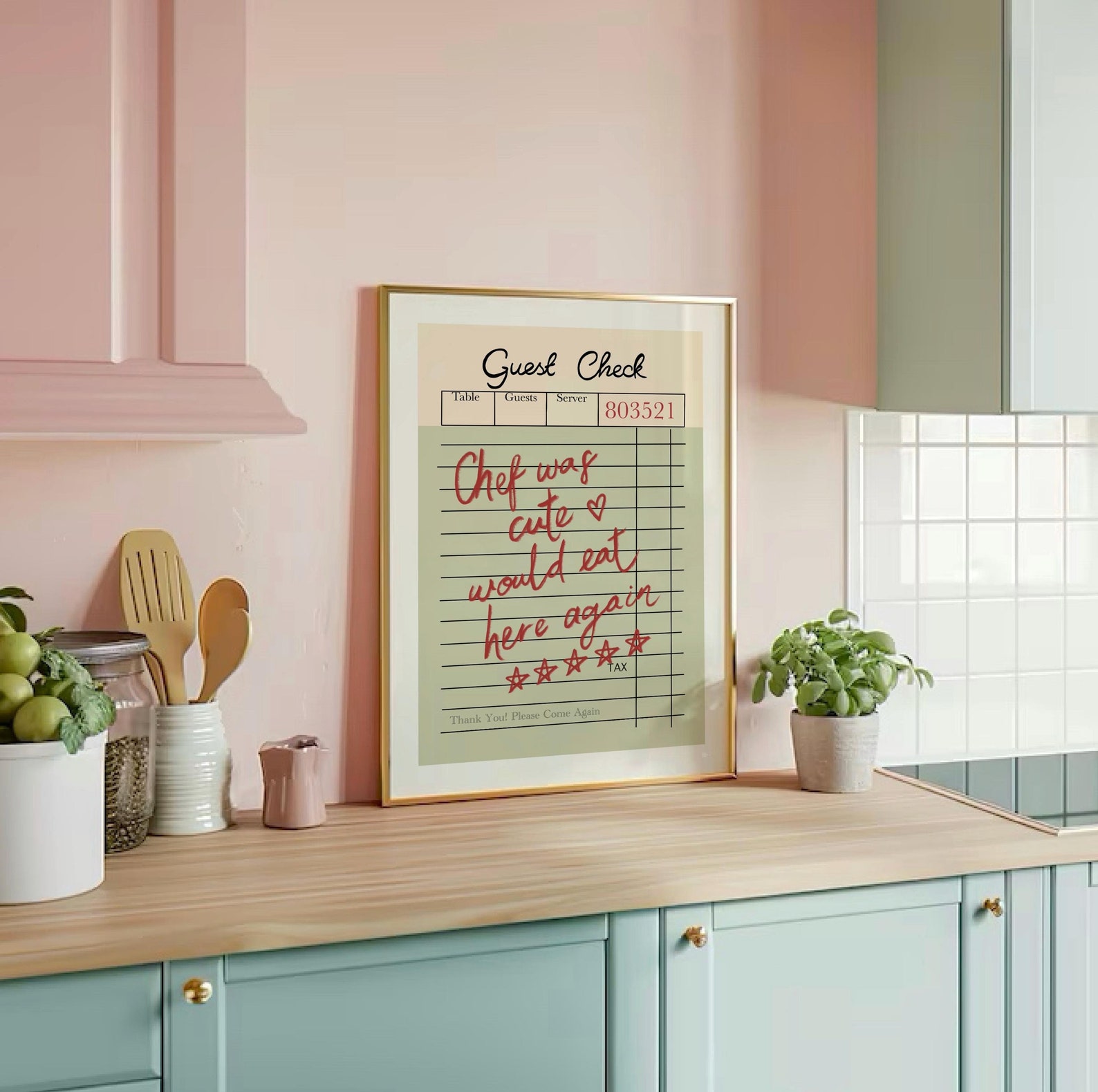 Guest Check Print, Trendy Chef Was Cute Would Eat Here Again Wall Art ...