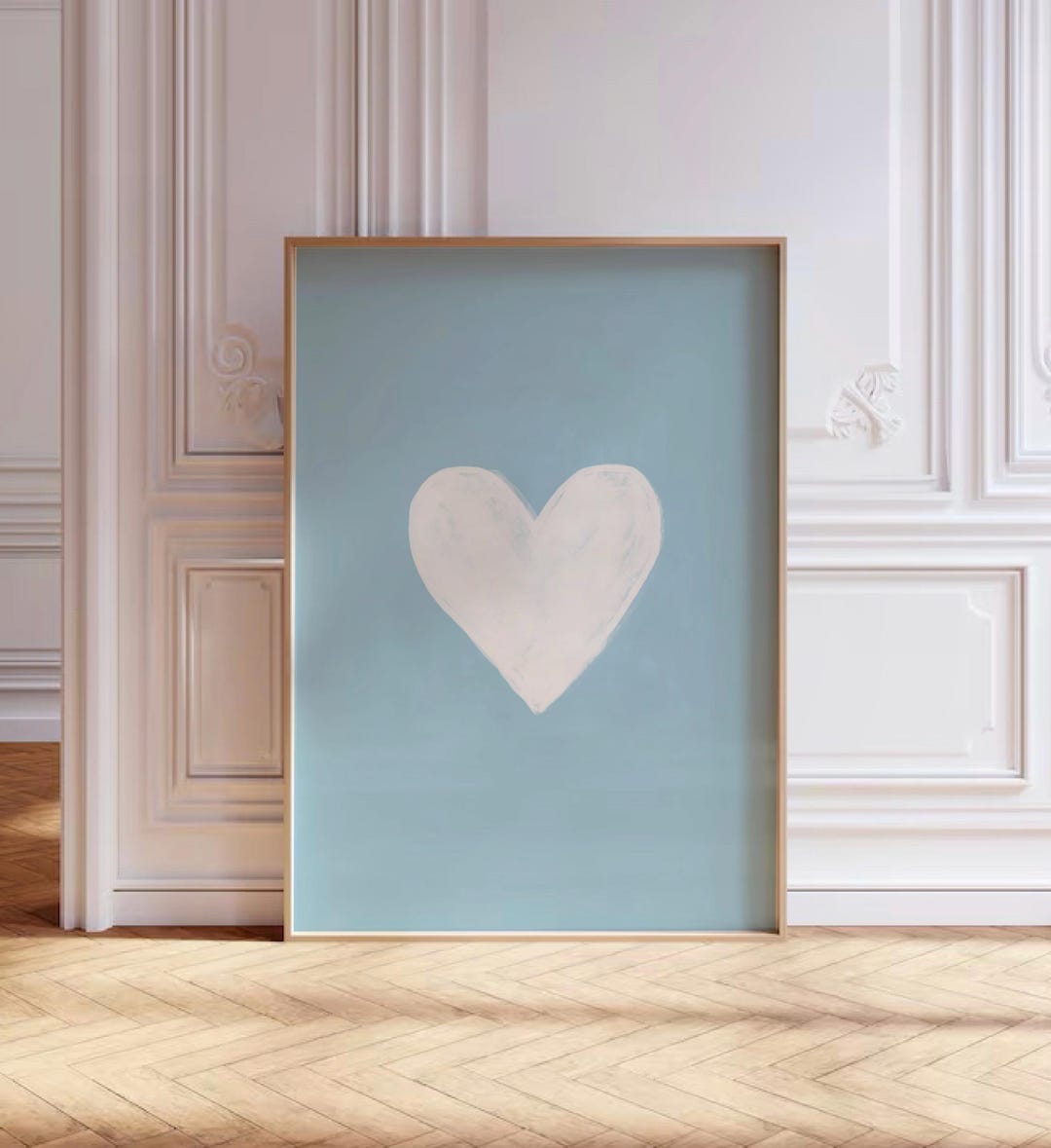 Light Blue Heart Print, Blue Bedroom Wall Art, Minimalist Blue Heart ...