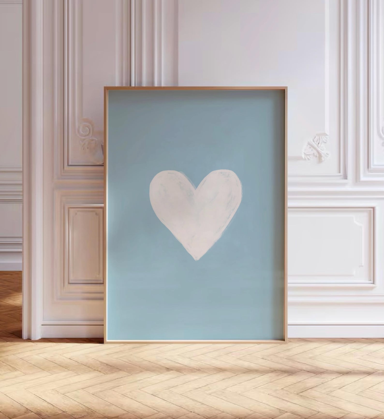 Light Blue Heart Print, Blue Bedroom Wall Art, Minimalist Blue Heart ...