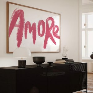 Amore Art Print, Pink Typography Wall Art, Amore Poster, Horizontal ...