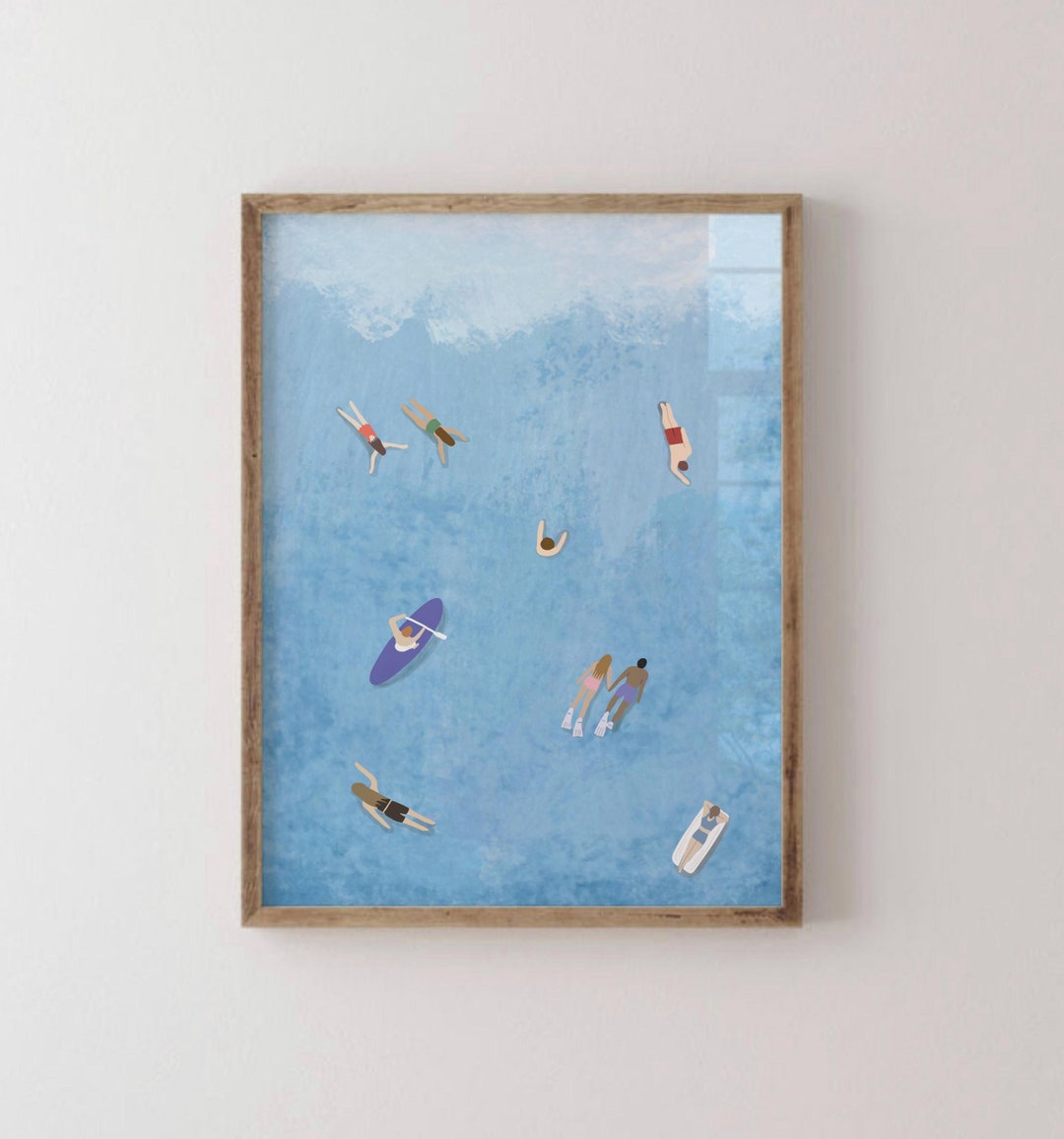 Swimming Watercolor Art Print, Tiny People Ocean Coastal Wall Art ...