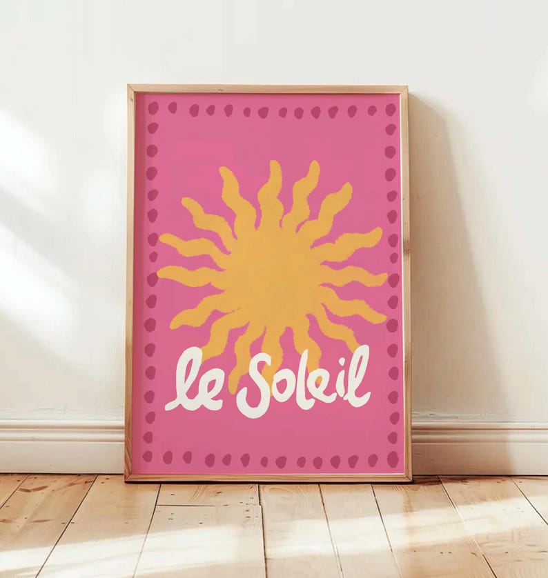 Le Soleil Printable Art, Boho Sun Illustration, Preppy Pink Poster ...