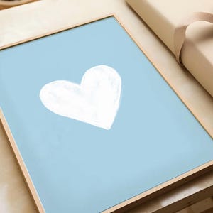 Light Blue Heart Print, Blue Bedroom Wall Art, Minimalist Blue Heart ...