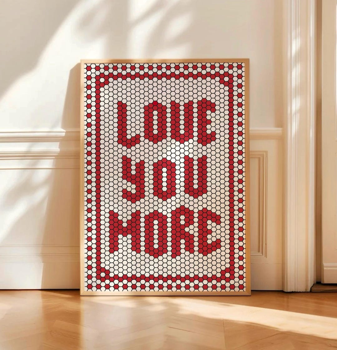 Love You More Print, Mosaic Tile Quote Art, Red Typography Wall Art ...