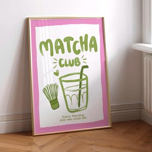 Matcha Club Art Print, Retro Matcha Kitchen Poster, Hand Drawn Ice ...