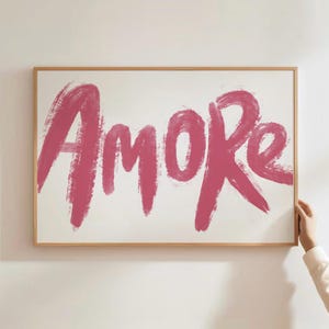 Amore Art Print, Pink Typography Wall Art, Amore Poster, Horizontal ...