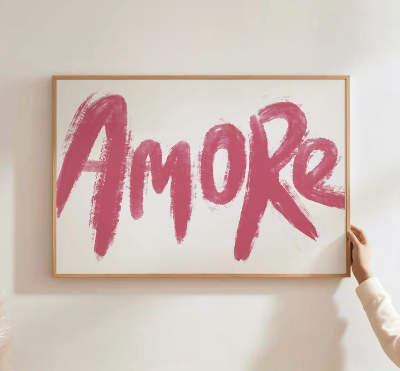 Amore Art Print, Pink Typography Wall Art, Amore Poster, Horizontal ...