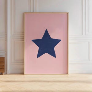 Pink Star Print, Navy Blue Star Wall Art (digital Download) - Etsy