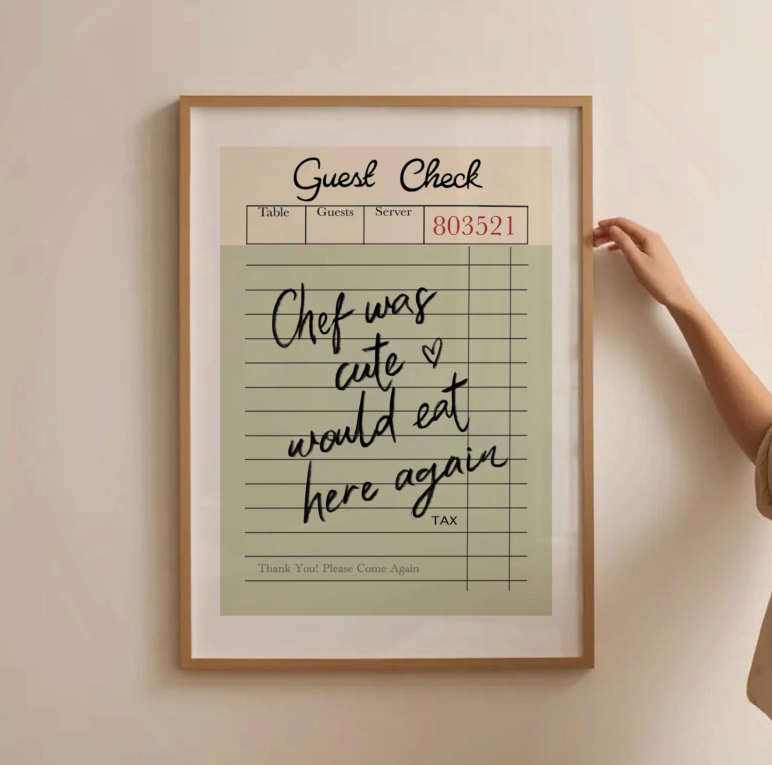 Guest Check Print, Trendy Chef Was Cute Would Eat Here Again Wall Art ...
