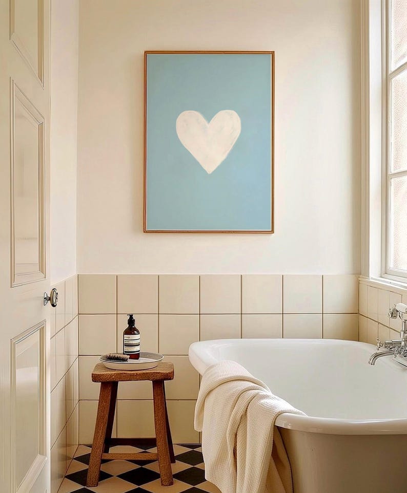 Light Blue Heart Print, Blue Bedroom Wall Art, Minimalist Blue Heart ...