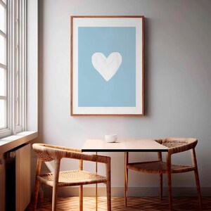Light Blue Heart Print, Blue Bedroom Wall Art, Minimalist Blue Heart ...