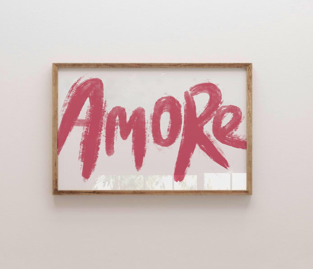 Amore Art Print, Pink Typography Wall Art, Amore Poster, Horizontal ...