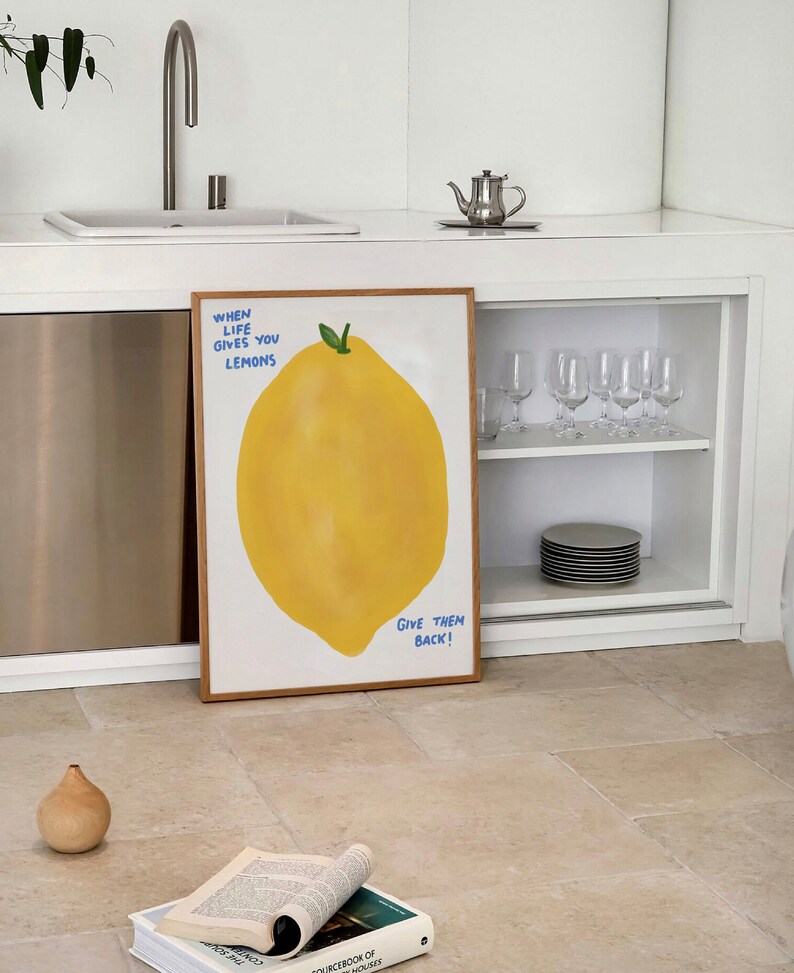 Lemon Art Print, Kitchen Wall Decor, Summer Prints, Funny Quote Poster ...