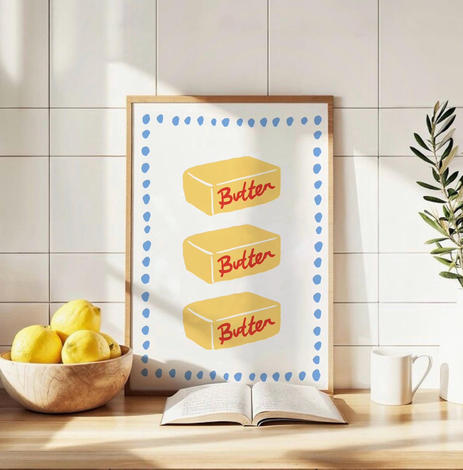 Butter Art Print, Retro Kitchen Wall Art, Yellow Butter Poster, Trendy ...