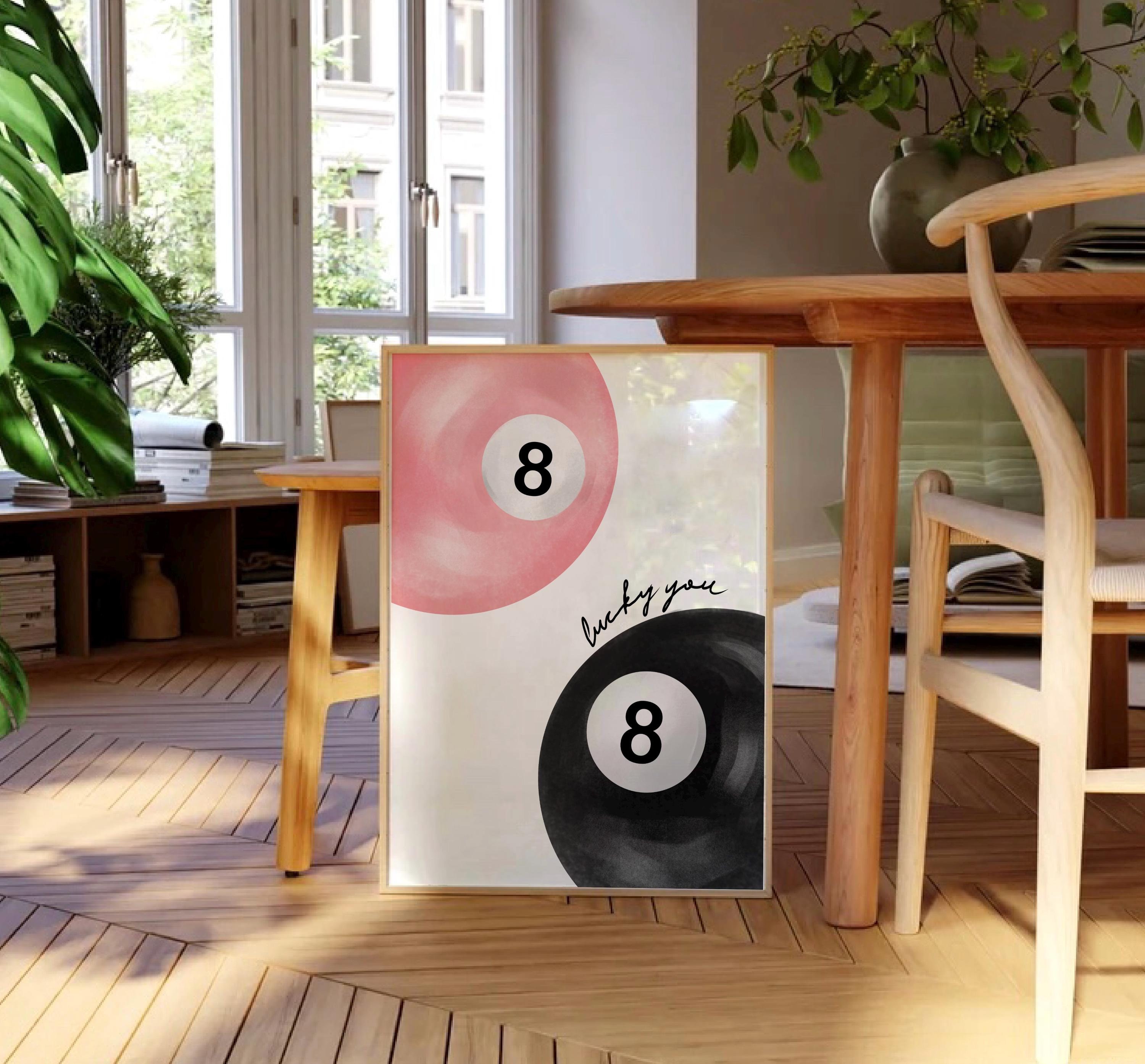 Lucky You Vintage 8 Ball Print, Pink Black Pool Ball Wall Art, Retro ...