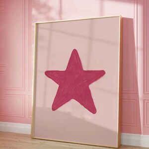 Pink Star Art Print, Retro Star Poster, Hand Drawn Star Wall Art ...