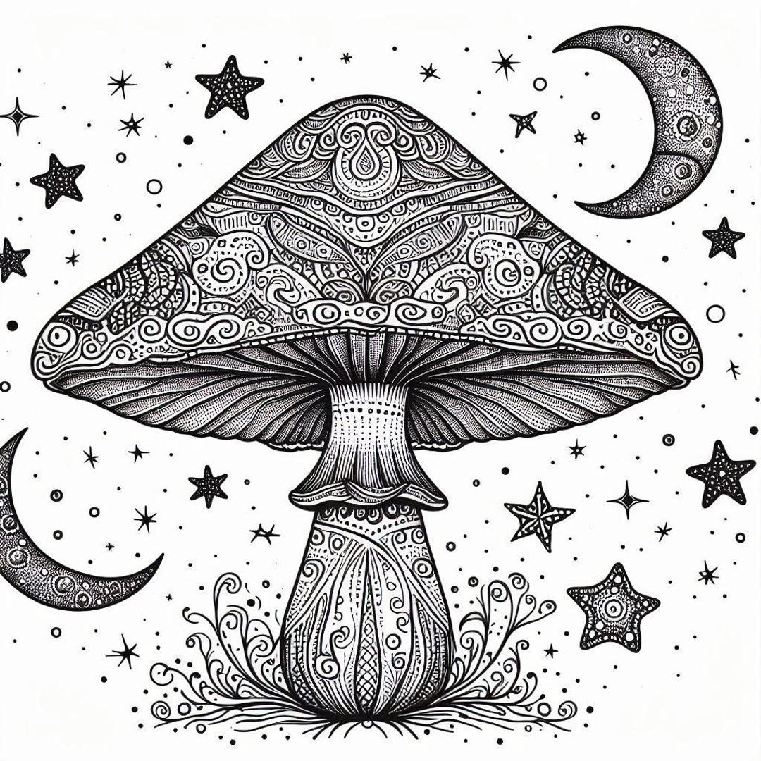 Woodland Mushrooms Coloring Book Pages - Funky, Zen, Starry, Kawaii ...