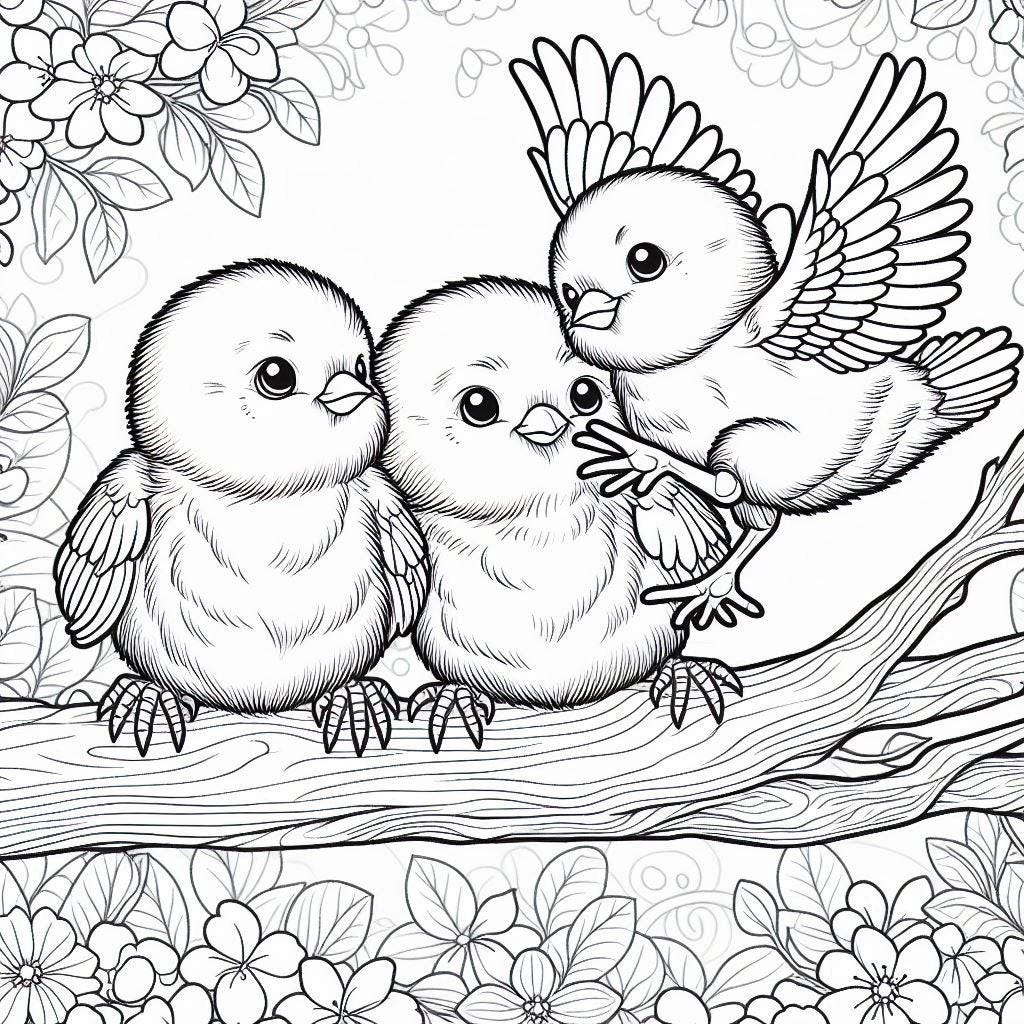 Spring Baby Animals Printable Coloring Book Pages for Adults, Children ...