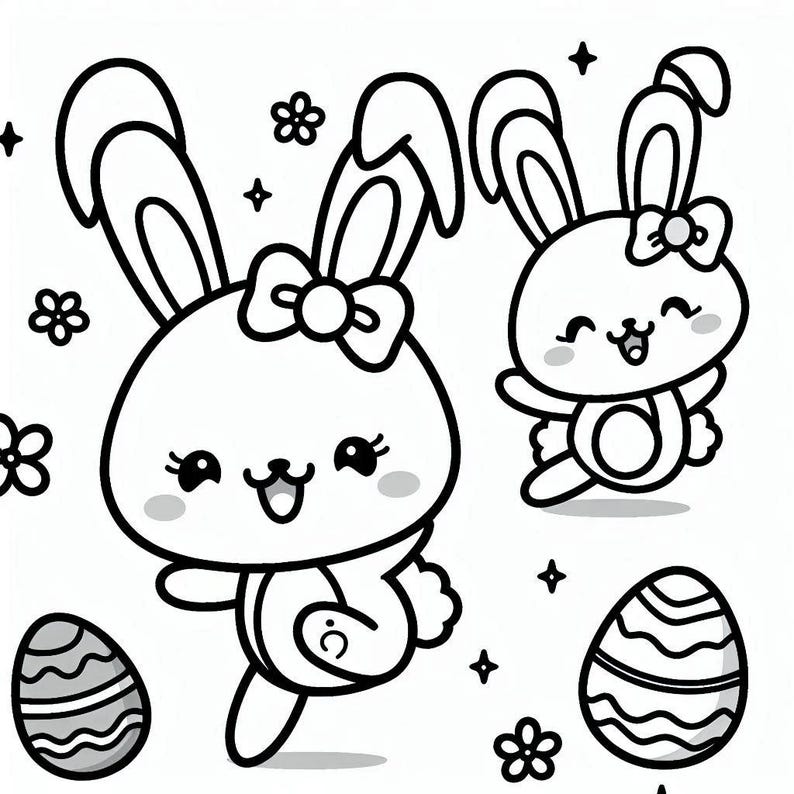 Easter Bunnies and Chicks Printable Coloring Book Pages, Easter ...