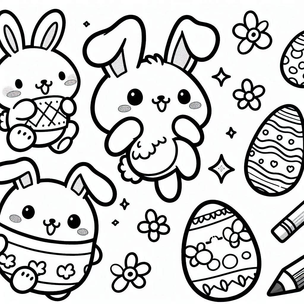 Easter Bunnies and Chicks Printable Coloring Book Pages, Easter ...
