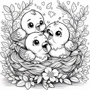 Spring Baby Animals Printable Coloring Book Pages for Adults, Children ...