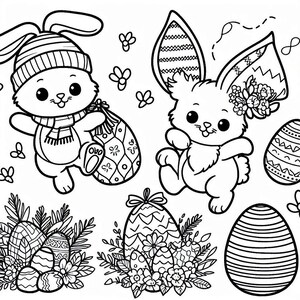 Easter Bunnies and Chicks Printable Coloring Book Pages, Easter ...