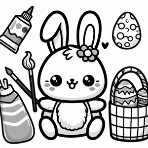 Easter Bunnies and Chicks Printable Coloring Book Pages, Easter ...