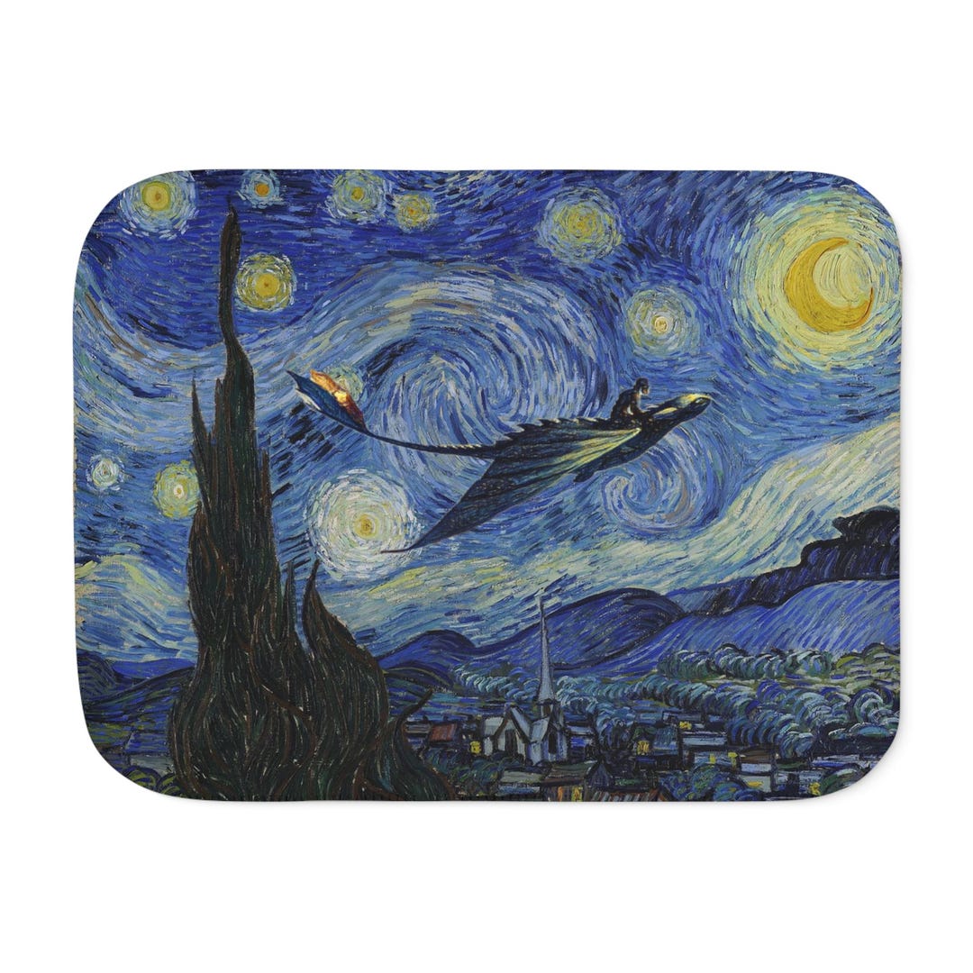 HTTYD Starry Night Sherpa Blanket, How to Train Your Dragon Van Gogh ...
