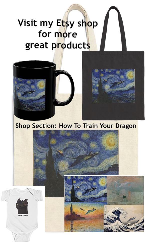 How to Train Your Dragon Starry Night Poster: Wall Art HTTYD Dorm Decor ...