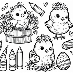 Easter Bunnies and Chicks Printable Coloring Book Pages, Easter ...