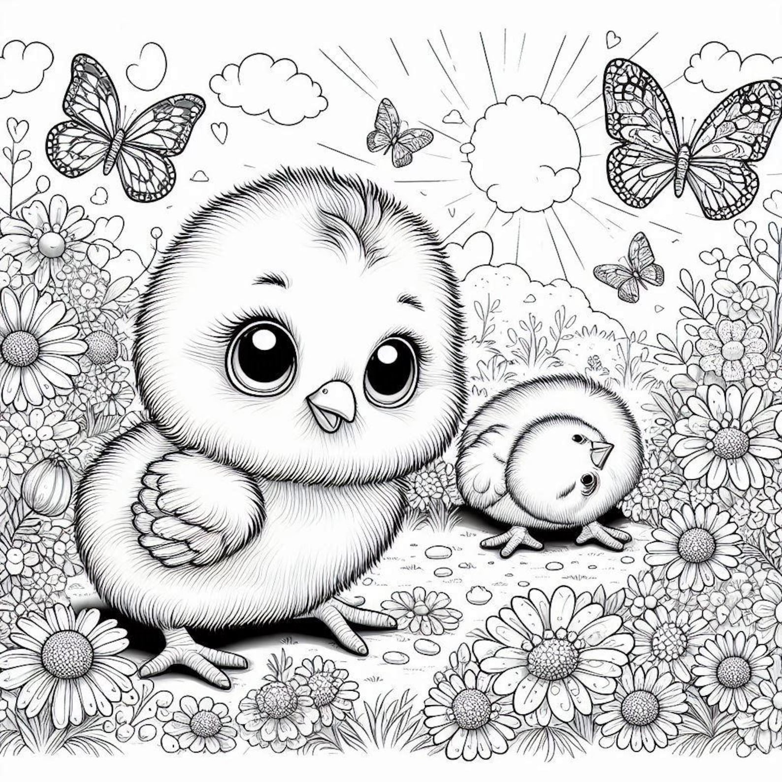 Spring Baby Animals Printable Coloring Book Pages for Adults, Children ...