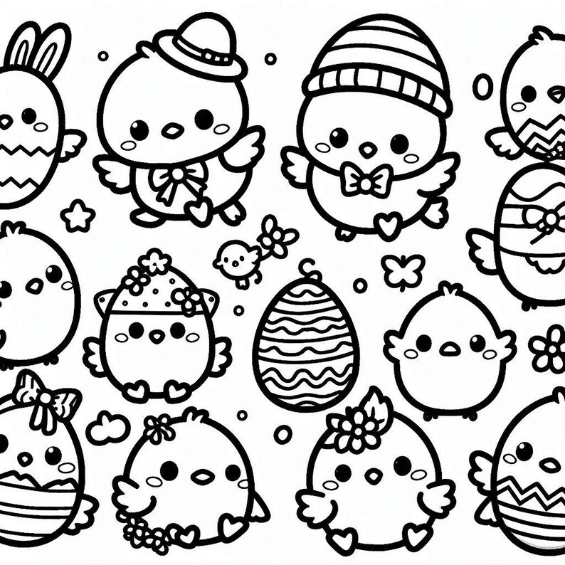 Easter Bunnies and Chicks Printable Coloring Book Pages, Easter ...