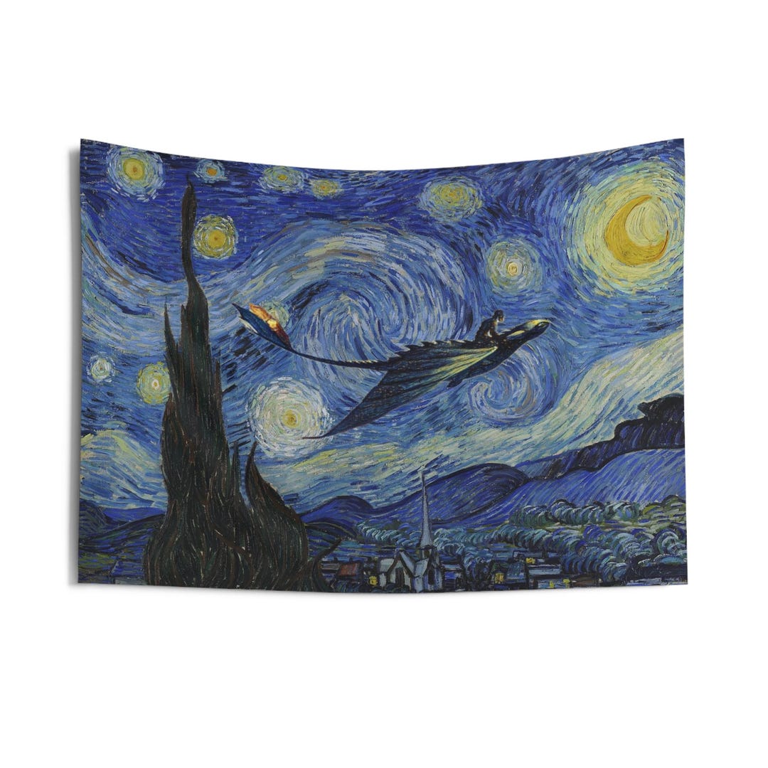 How to Train Your Dragon Starry Night Tapestry, HTTYD Vintage Wall Art ...
