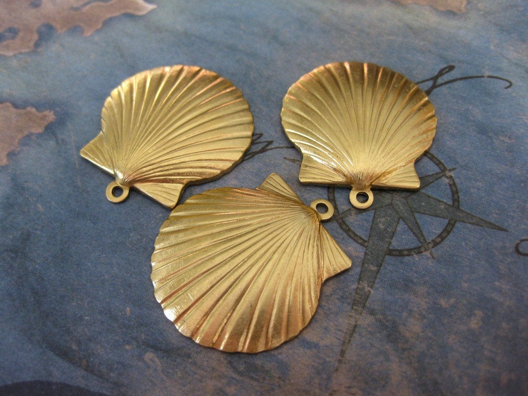 2 PC Raw Brass Oyster Shell Pendant SS03 - Etsy