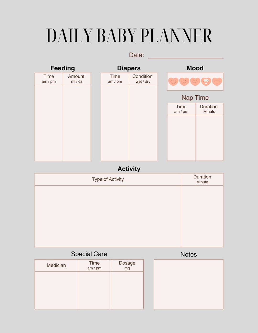 Baby Diary Newborn Tracker | Printable Feeding & Diaper Log | Instant ...